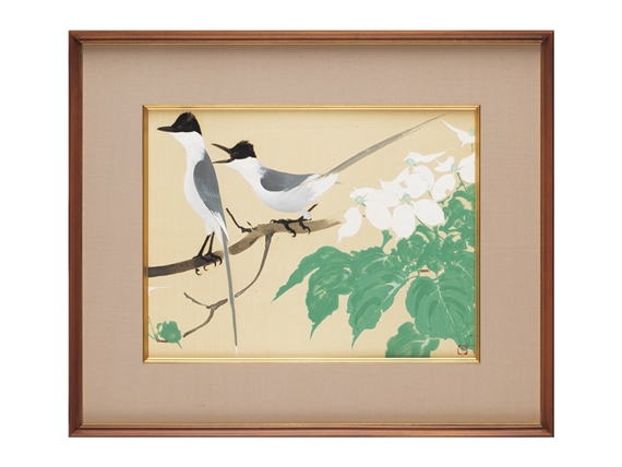 Tanaka Isson | WHITE FLOWER AND JAPANESE BLUE MAGPIES | MutualArt