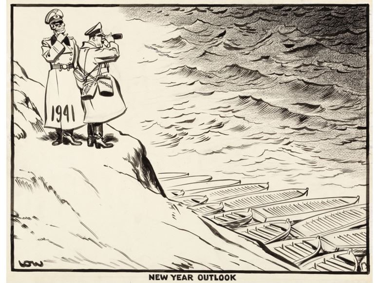 Sir David Low | New Year Outlook, political cartoon (1940) | MutualArt