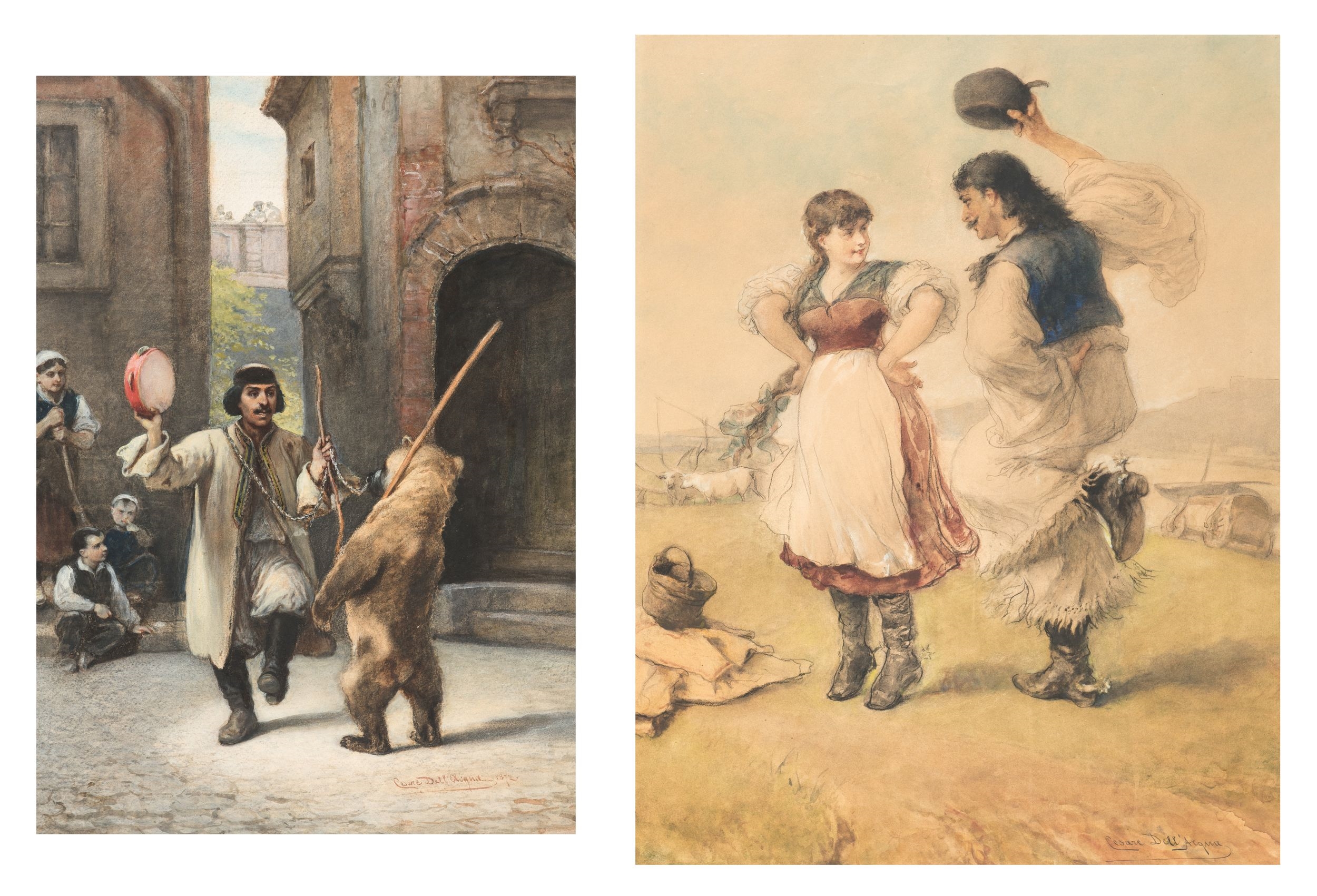 Cesare Felix Georges Dell'Acqua | 2 Works: Bear Tamer & Dancing Couple ...