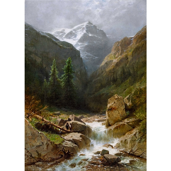 Gustave Castan | Wilder Gebirgsbach bei Rosenlaui mit dem Wellhorn ...