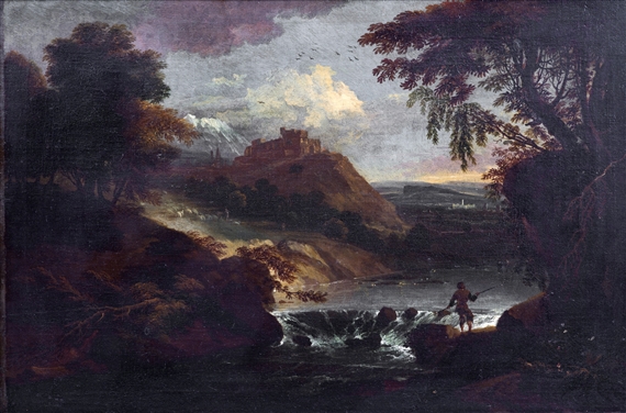 Adriaen Van Diest | Paysage avec un pêcheur et une cascade | MutualArt
