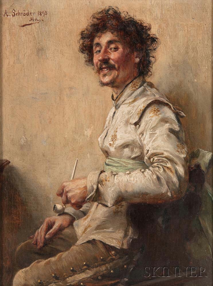 Albert Friedrich Schröder | Smiling Cavalier with a Pipe | MutualArt