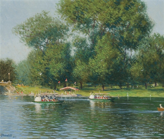 William Worcester Churchill | Swan Boats on Lake, Public Garden (1919 ...