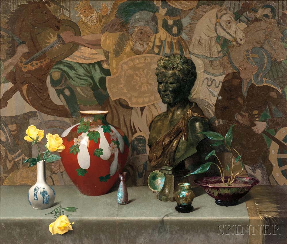 Harry Wilson Watrous | Still Life with Objets d'Art and Yellow Roses ...