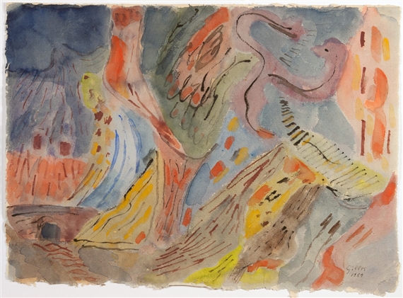 Werner Gilles | Rote Schlucht mit Brücke (1959) | MutualArt