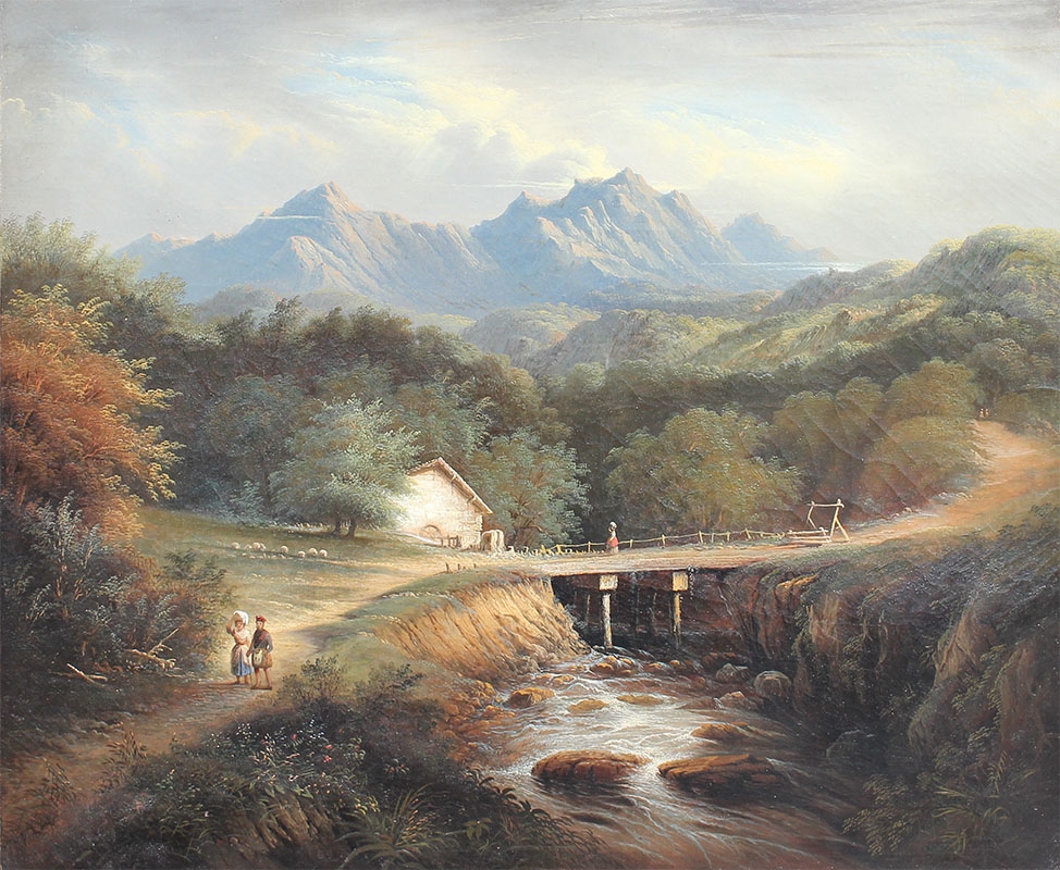 Edmund C. Coates | Lush Mountain Vista Scene with Small Stream and ...