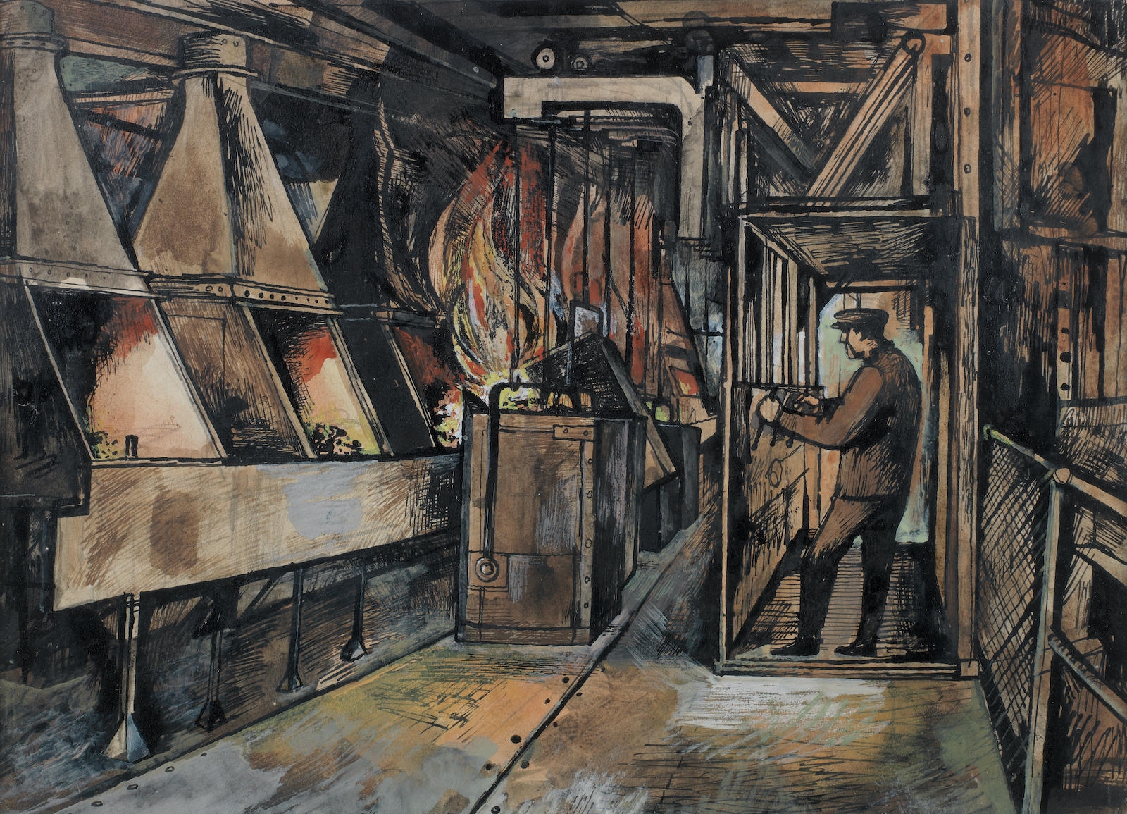 John Minton | The Blast Furnace (Circa 1954) | MutualArt