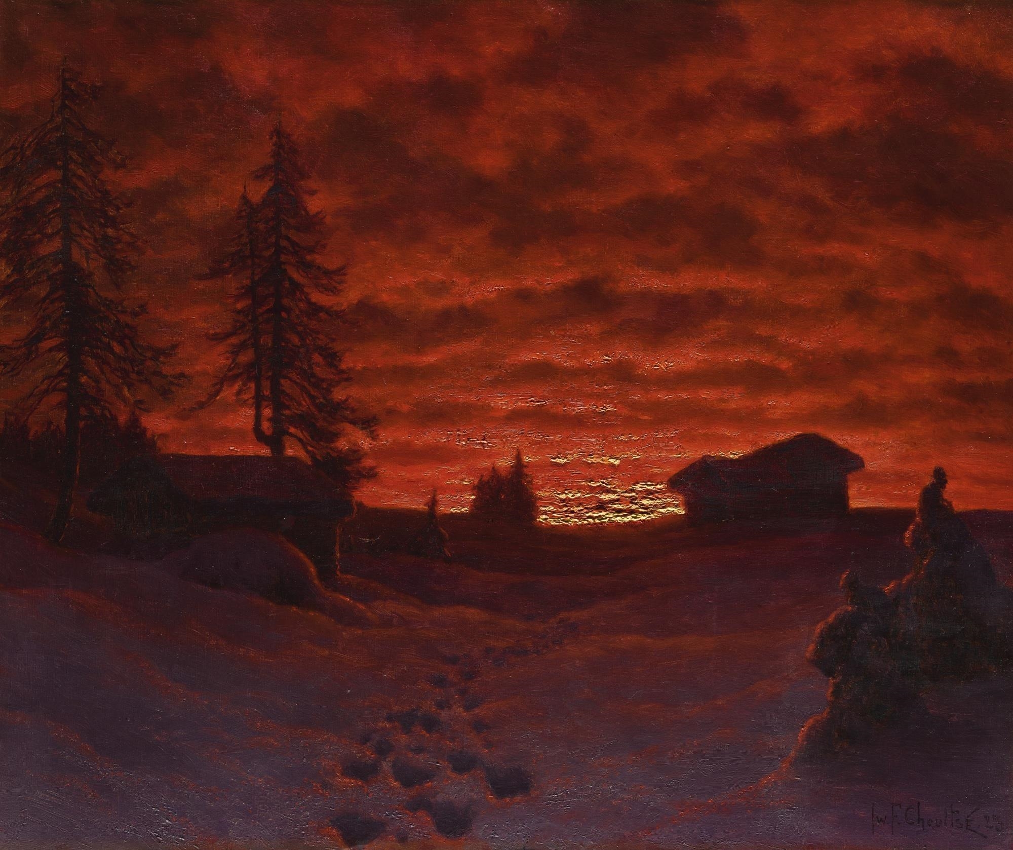 Ivan Federovich Choultsé | SUNSET OVER A SNOWY LANDSCAPE (1923) | MutualArt