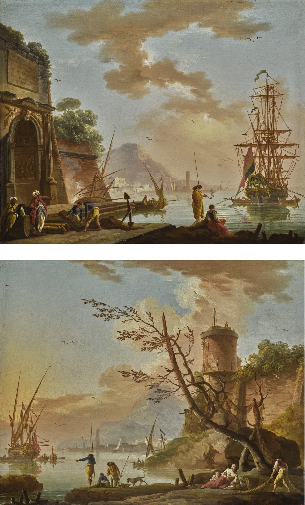 Charles François de Lacroix | A MEDITERRANEAN PORT WITH TURBANED ...