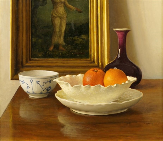 Richard Maury | Still life with oranges and a purple vase | MutualArt
