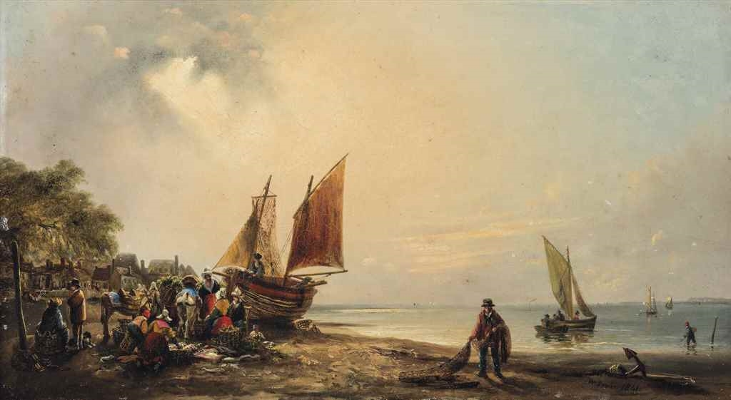 William Fowler | Sorting the catch, Honfleur (1841) | MutualArt