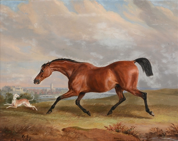 William Webb | Chestnut horse chasing a greyhound (1835) | MutualArt