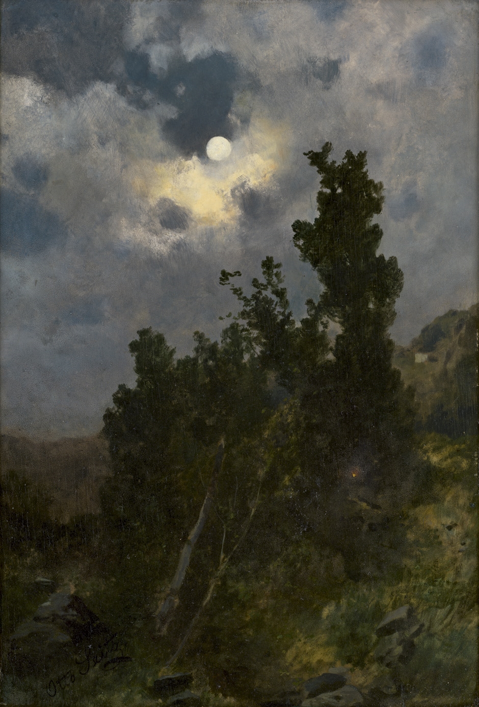Otto Seitz | Der rauchende Jäger bei Vollmond | MutualArt