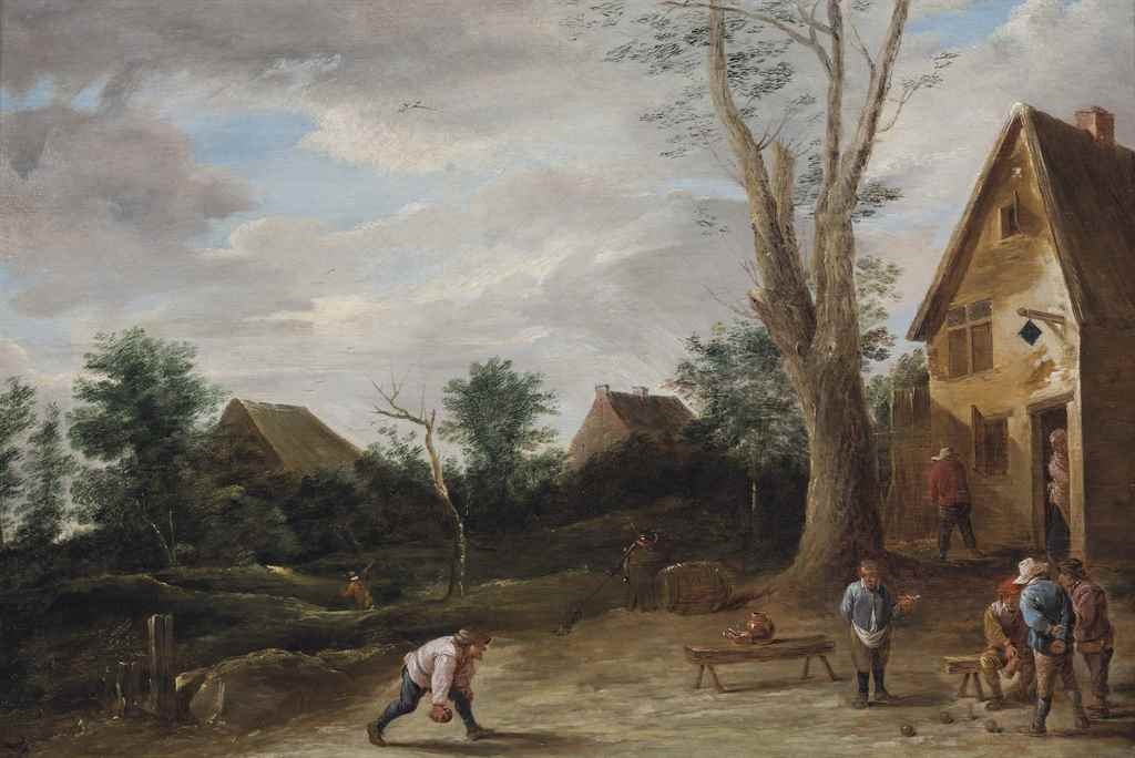 David Teniers the Younger | A village scene with four peasants playing ...