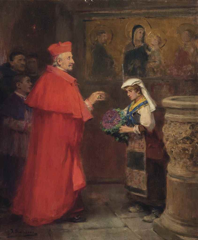 José Benlliure y Gil | A cardinal blessing flowers in the Basilica of ...