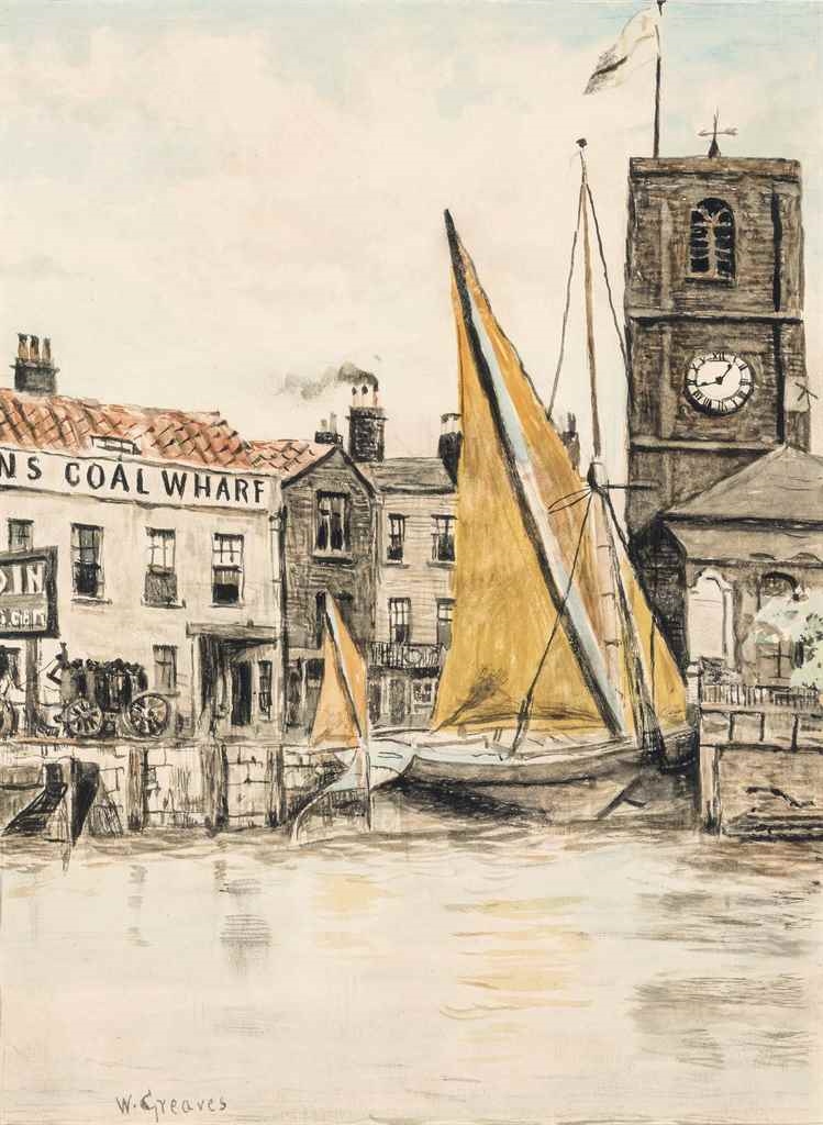 Walter Greaves | Coal Wharf and Chelsea Old Church | MutualArt