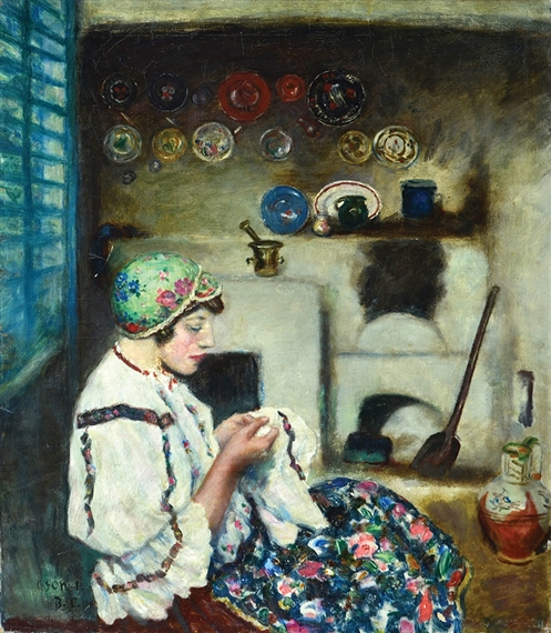 Istvan Csók | A Young Girl Weaving | MutualArt