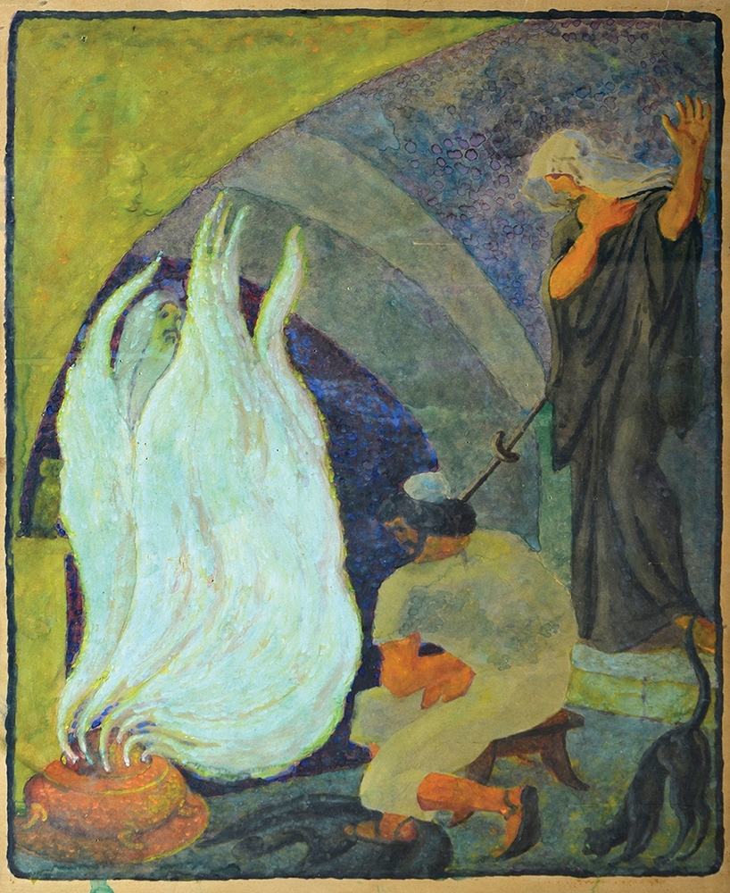 Ze'ev Raban | Saul and the Witch of Endor, an illustration for Shaul Tchernichovsky’s poem ...