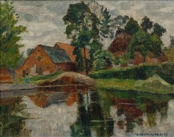 Otto Modersohn | Village by the water near Worpswede (1927) | MutualArt