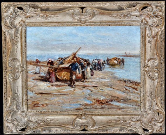 Robert Jobling | Yorkshire fisherfolk hauling cobles onto a beach (1910 ...