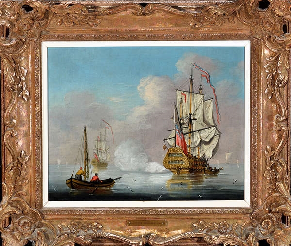 Peter Monamy | A Man O' War firing a signal cannon | MutualArt