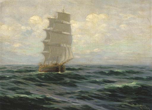 Nicholas Davis | A two-masted barque in full sail | MutualArt