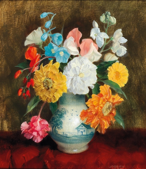 Joseph Jost | Bouquet of summer flowers in a vase decorated with a ...