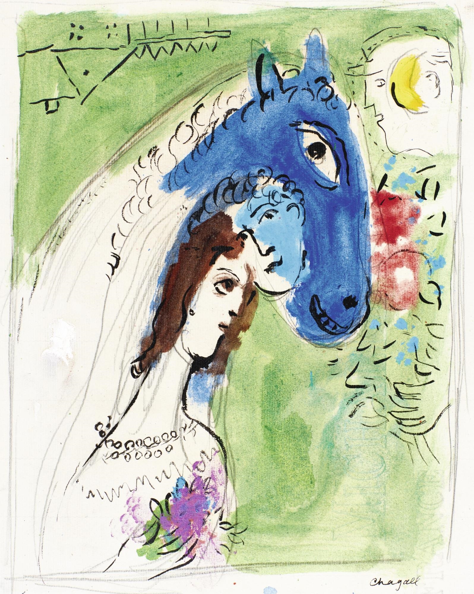 Marc Chagall | ESQUISSE POUR 'LA FIANCÉE RÊVANT' (1952) | MutualArt