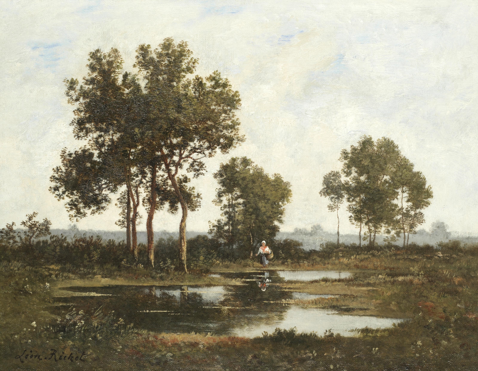 Léon Richet | Landscape with figure by a pond | MutualArt
