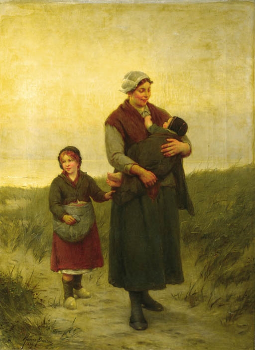 Henri Bource | A mother and her children returning home (1889) | MutualArt