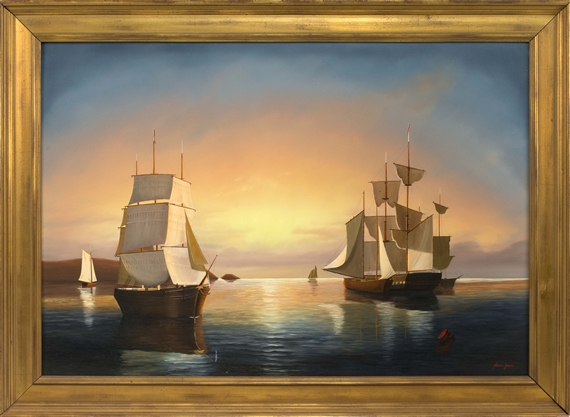 Jerome Howes | Sunset Harbor Scene in the Manner of Fitz Henry Lane ...