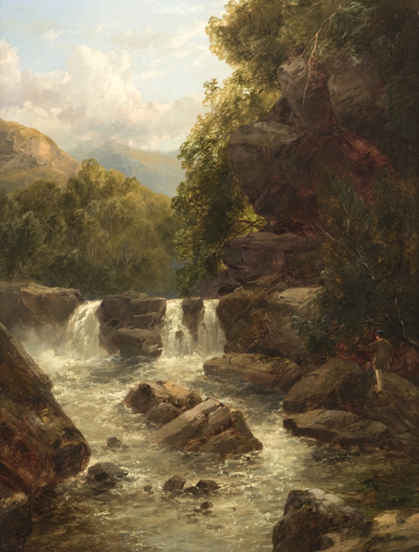 John Brandon Smith | Figure fishing near a small waterfall | MutualArt
