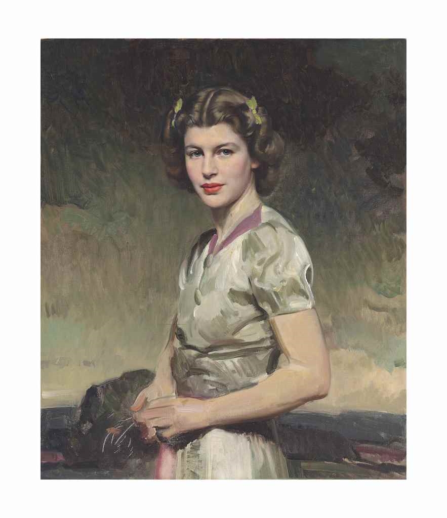 David Jagger | Portrait of a young girl in a grey dress | MutualArt