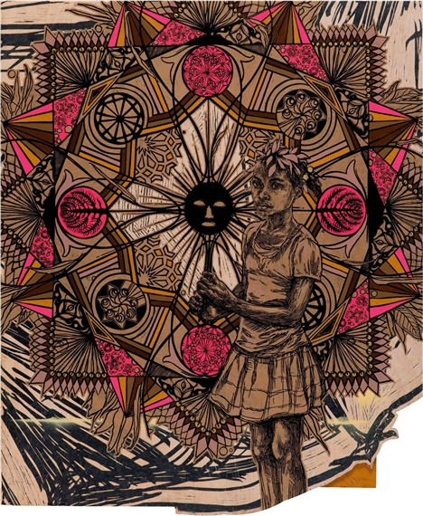 Swoon - Zahra, 2007, Mixed media linocut on mylar...