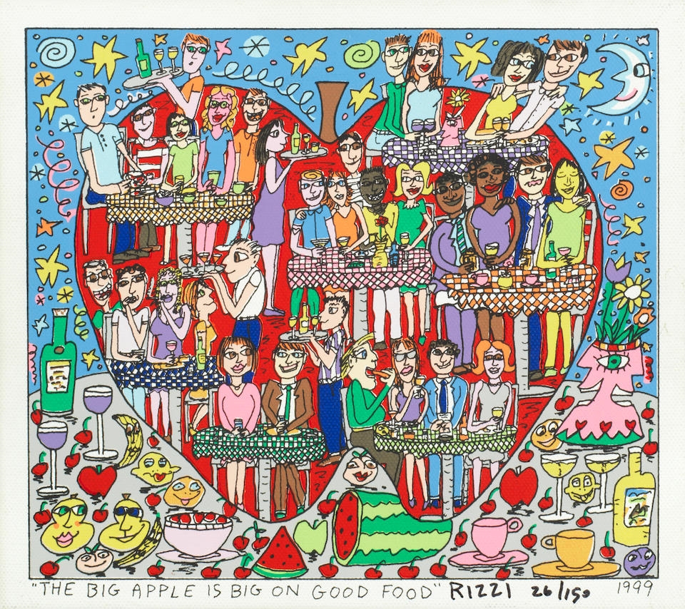 James Rizzi | The Big Apple is big on good Food (1999) | MutualArt