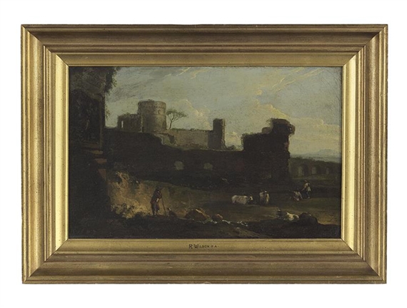 Richard Wilson | Shepherd and Cows Resting Among the Ruins | MutualArt
