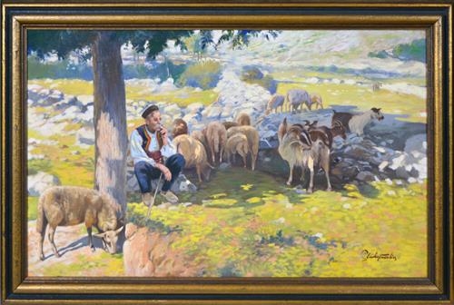 Slavko Tomerlin | Sheep Herder under the Tree | MutualArt