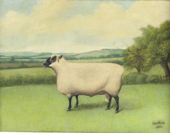 Naïve School, 19th century | Prize Sheep in a Rural Landscape (1874 ...