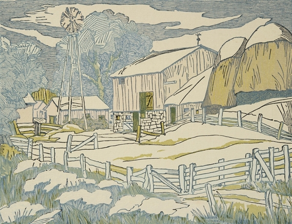 Fred Larson | Barnyard in Winter | MutualArt