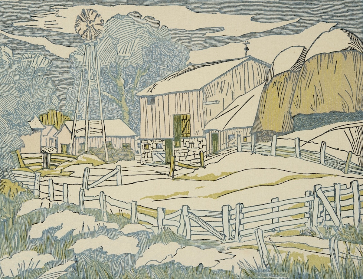 Fred Larson | Barnyard in Winter | MutualArt