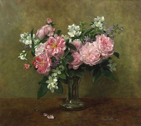 Albert Williams | Yellow roses in a glass vase | MutualArt