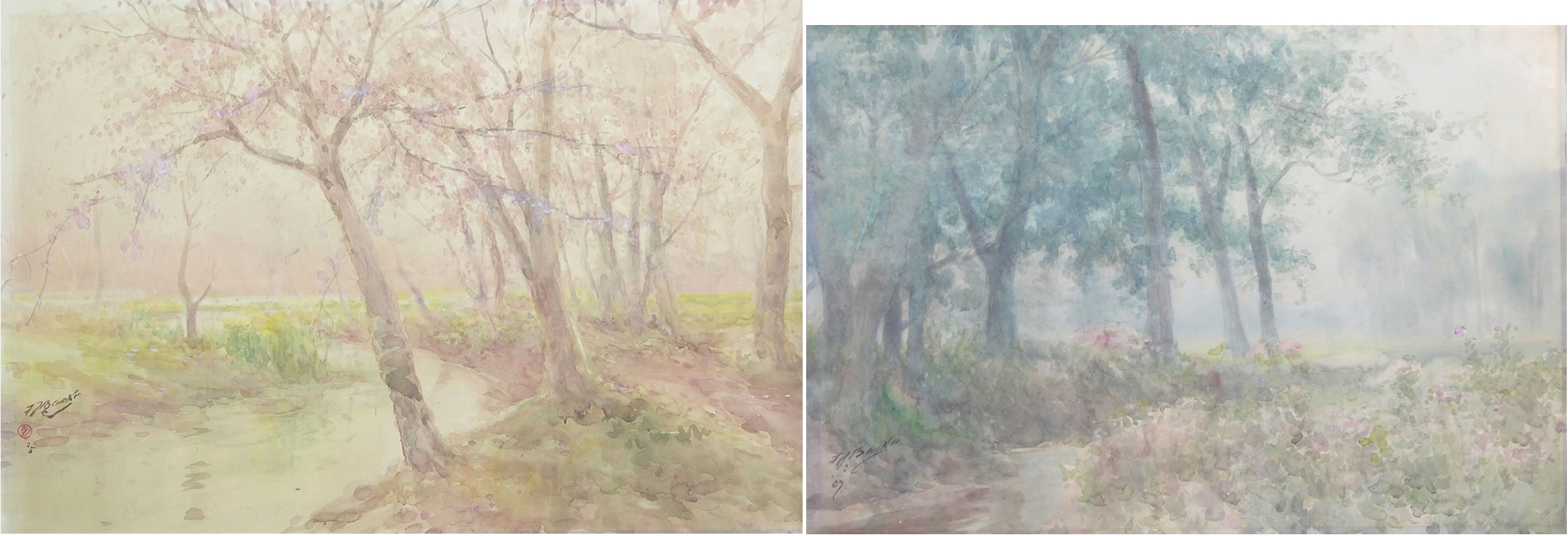 Yamada Baske | 2 Works: watercolor scenes on paper | MutualArt