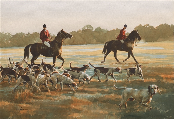 Graham Ison | Hunting scene with gentlemen on horses and dogs | MutualArt