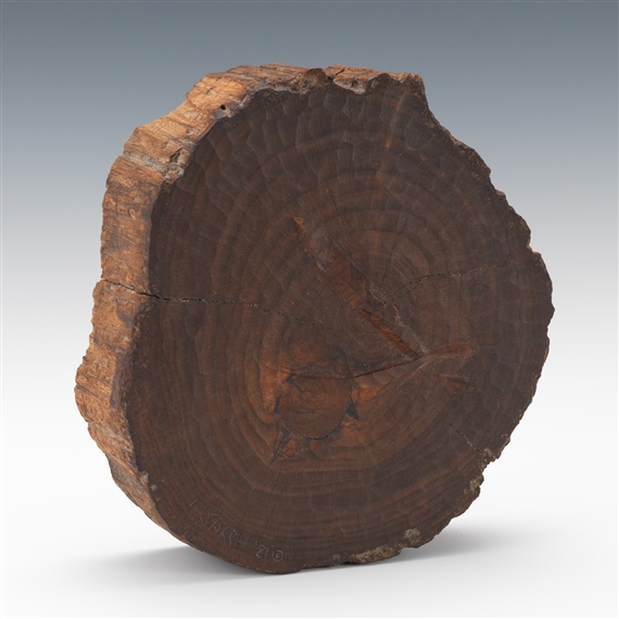 John T. Sharp | Wood carving of two leaves emerging from a wooden stump ...