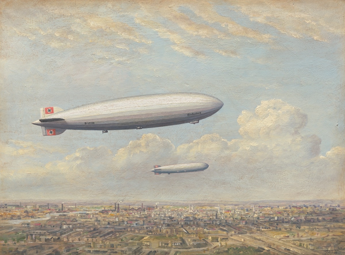 German School, 20th Century | Hindenburg and Graf Zeppelins Over ...