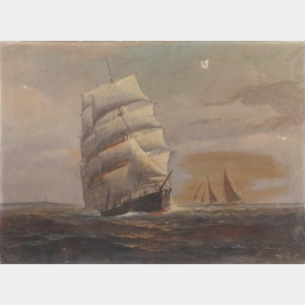 T. Bailey | Marine painting of a tall ship | MutualArt