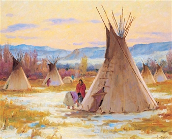 Joseph Henry Sharp | OCTOBER MORNING-CROW TEEPEES IN MONTANA | MutualArt
