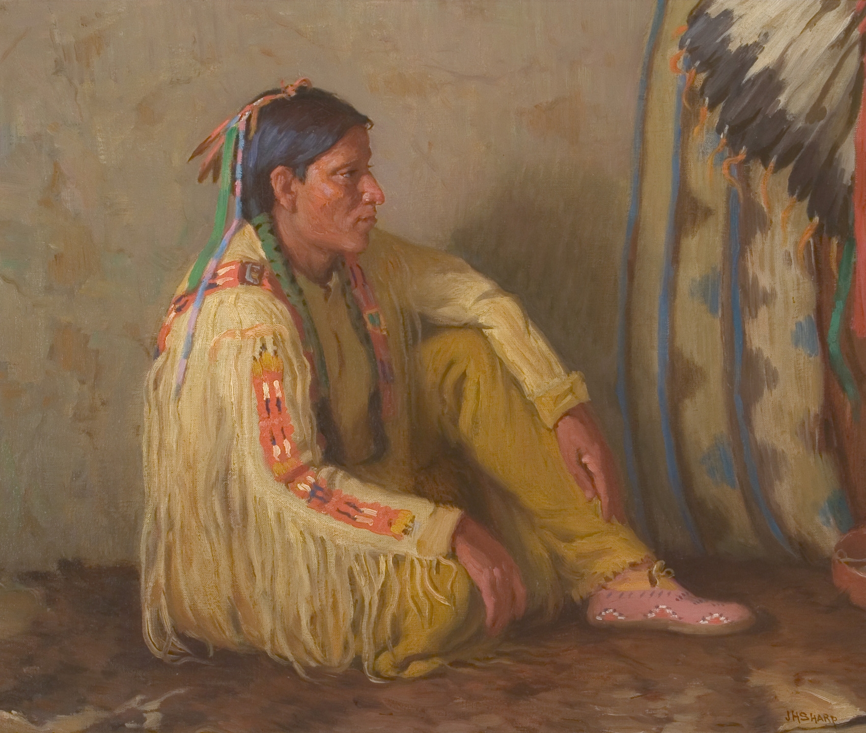 Joseph Henry Sharp | Hunting Son in Teepee | MutualArt