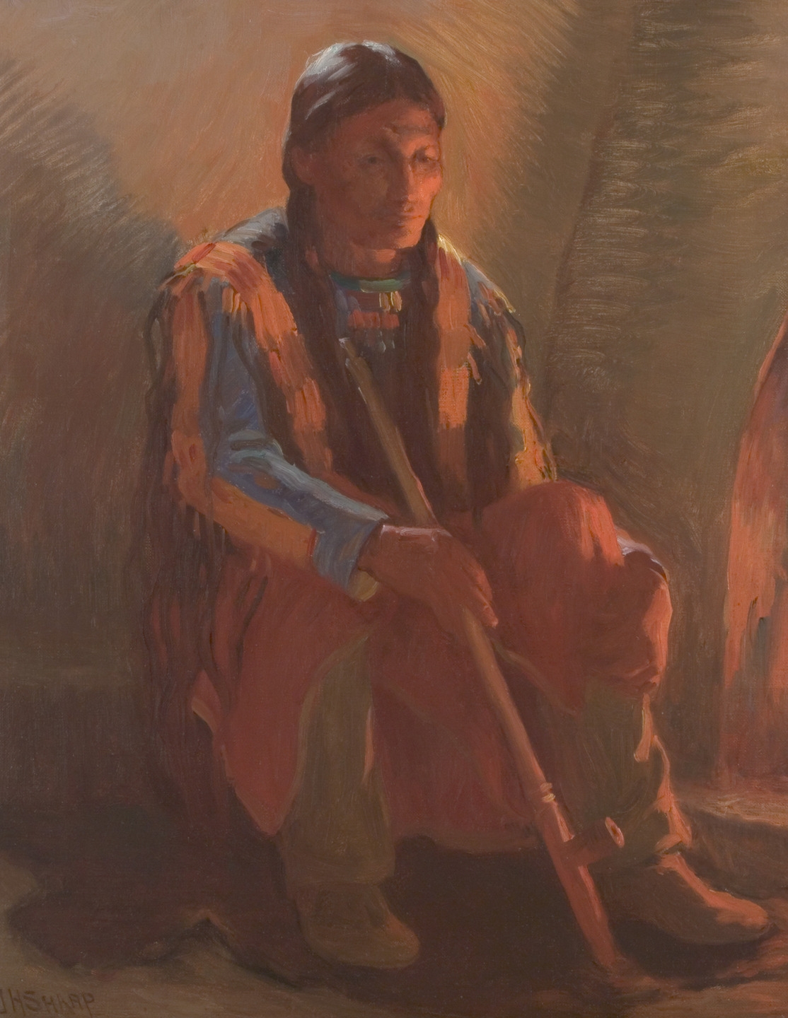 Joseph Henry Sharp | Hunting Son in Teepee | MutualArt