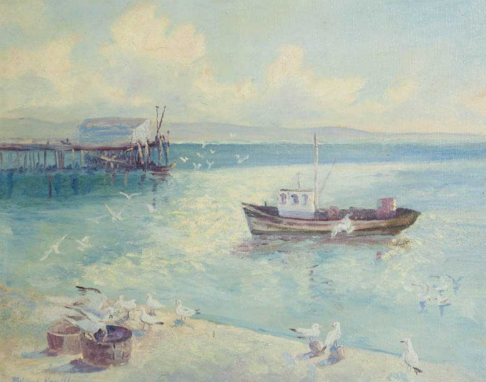 Mildred Hamill | Fishing Boat in Harbor | MutualArt